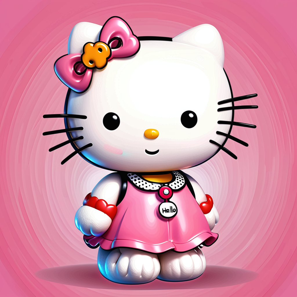 Adorable Cartoon Character Hello Kitty Dressed in Pink with Bow