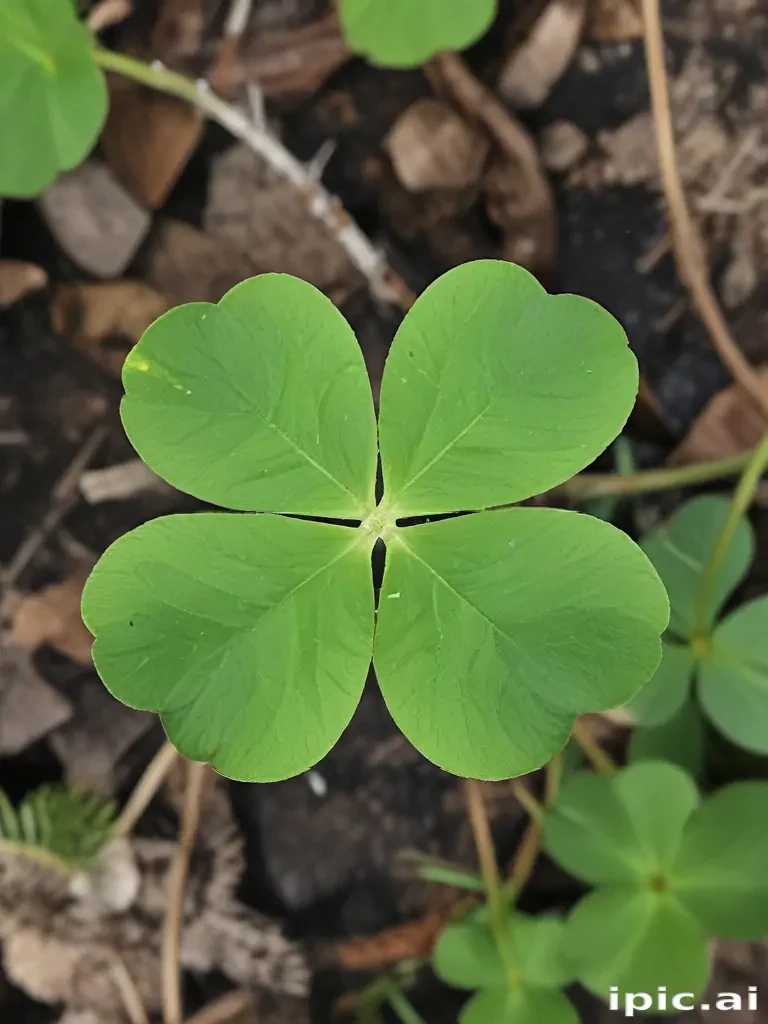 Four-Leaf Clover Symbolizing Luck and Nature's Unique Beauty in Green