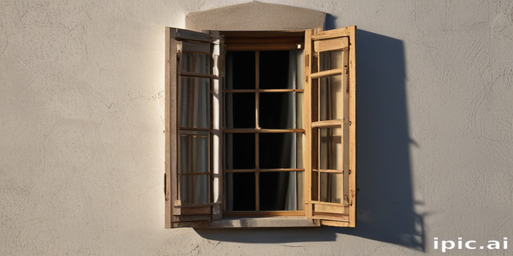 Sunlit Wooden Window Opened to a Bright and Serene Outside View