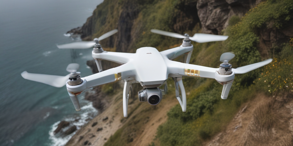 Aerial View of a Drone Flying Over a Stunning Coastal Landscape.