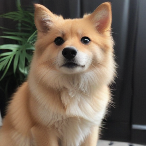A Charming Golden Dog with Fluffy Fur Sitting Gracefully Indoors.