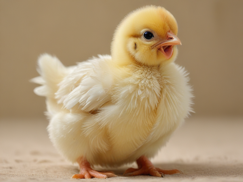 A Cute and Fluffy Yellow Chick Chirping Joyfully in Soft Light.