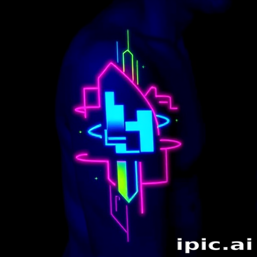 Vibrant Neon Tattoo Design with Geometric Shapes and Futuristic Elements