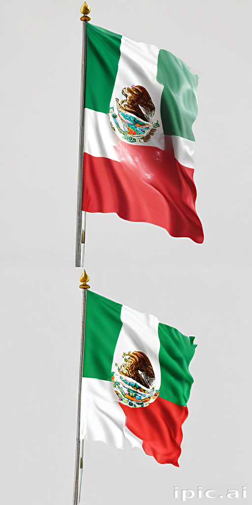 Two Waving Mexican Flags Displaying National Colors and Emblematic ...