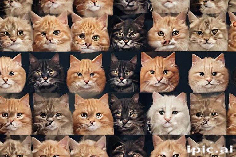 A Colorful Collection of Adorable Cats Showcasing Their Unique Expressions.