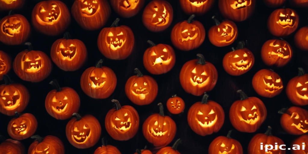 Spooky Halloween Night: An Array of Glowing Jack-o'-Lanterns with ...
