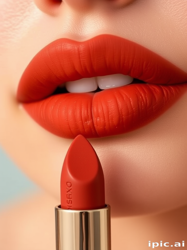 Vibrant Red Lipstick Highlighting Perfectly Sculpted Lips and Flawless ...