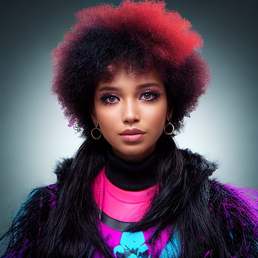 Frizzy red and black haired scene raver woman