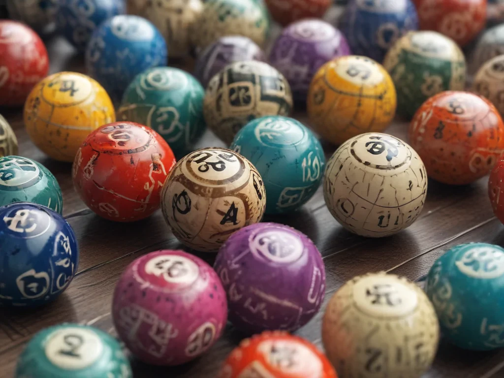A Colorful Array of Vintage Bingo Balls Spread Across the Table.
