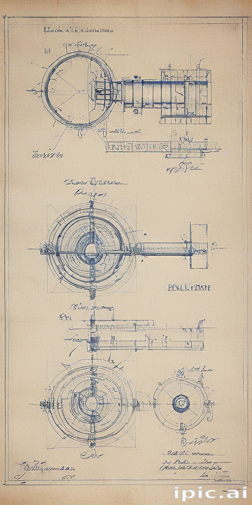 Detailed Blueprint of a Mechanical Device with Annotations and Measurements