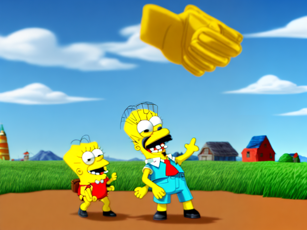 SpongeBob fighting with the Homer Simpson