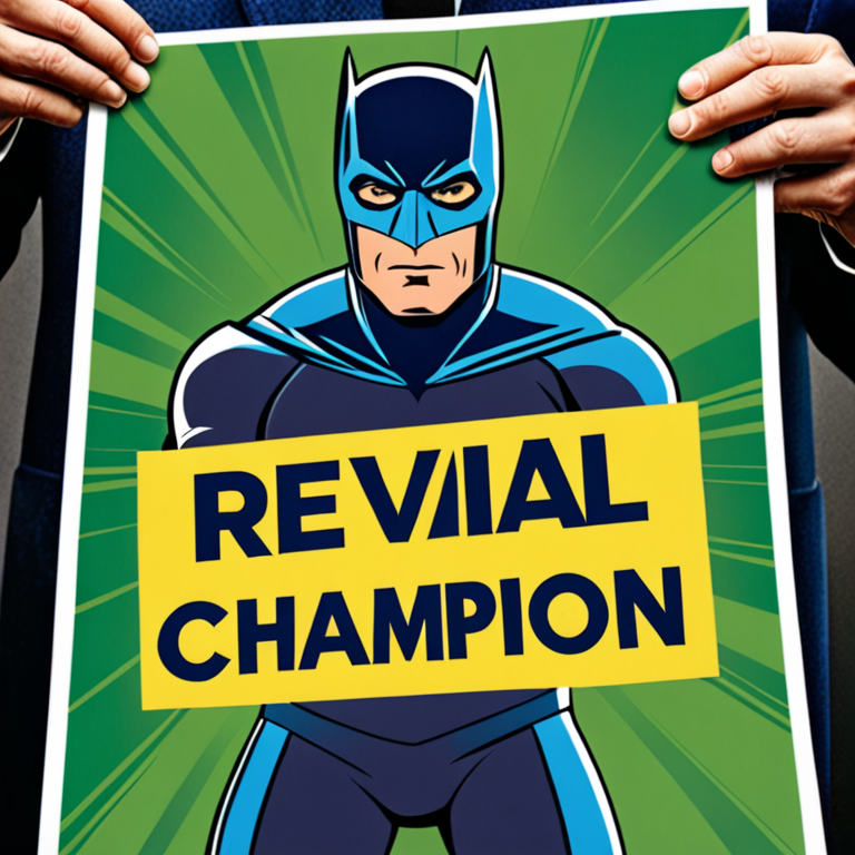 A poster with a superhero and the words "Reval Champion" written on the ...