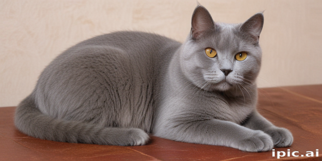 Adorable Gray Cat Relaxing Comfortably on a Wooden Surface Indoors