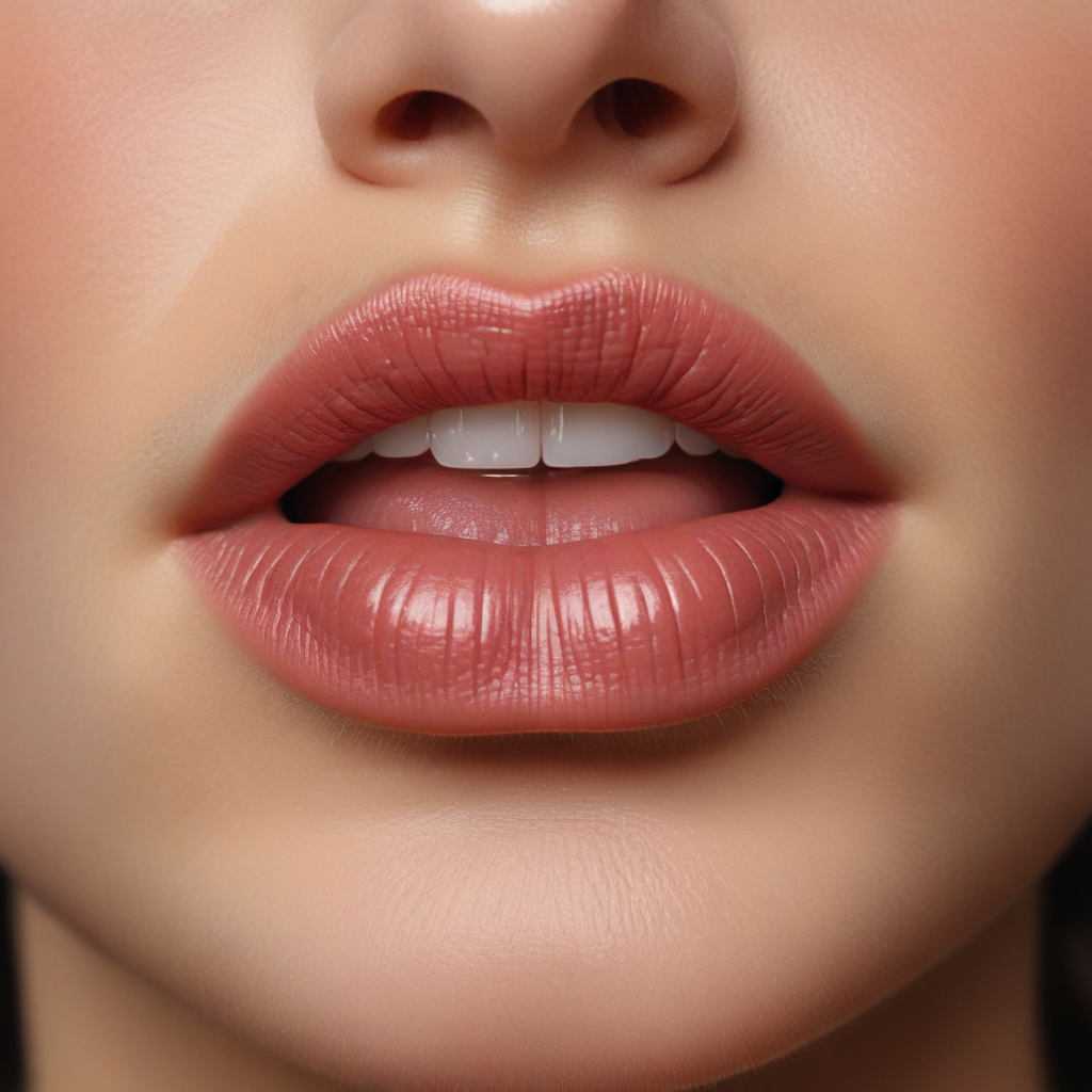 Close-Up of Soft, Smooth Lips with Natural Pink Lip Color and Shine