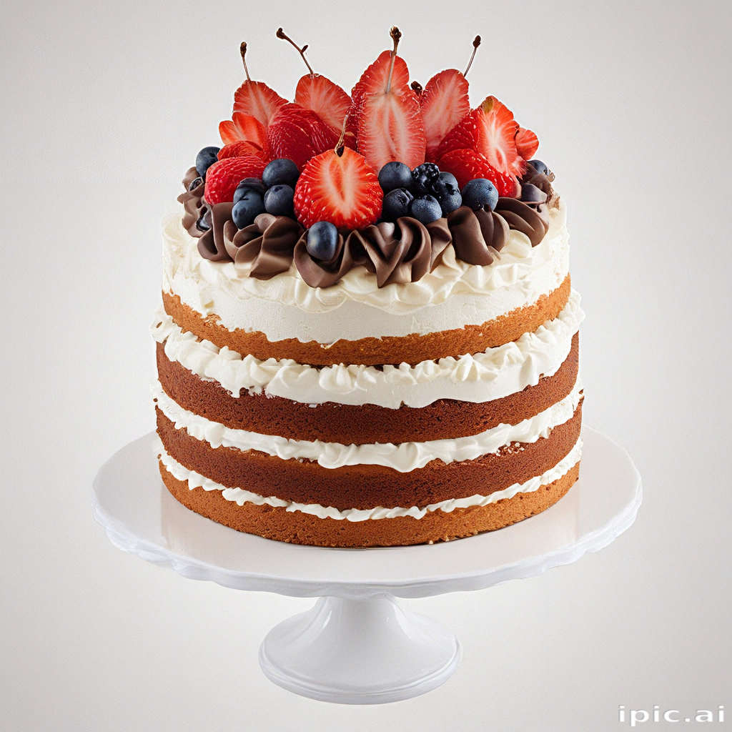 Deliciously Layered Cake Topped with Fresh Berries and Chocolate ...