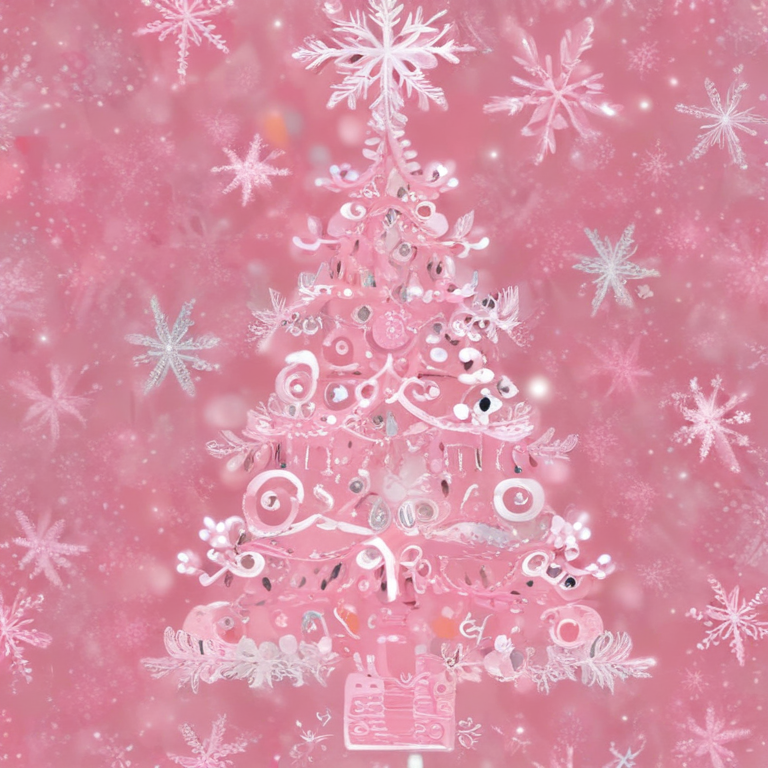 Whimsical Pink Christmas Tree Surrounded by Delicate Snowflakes and ...