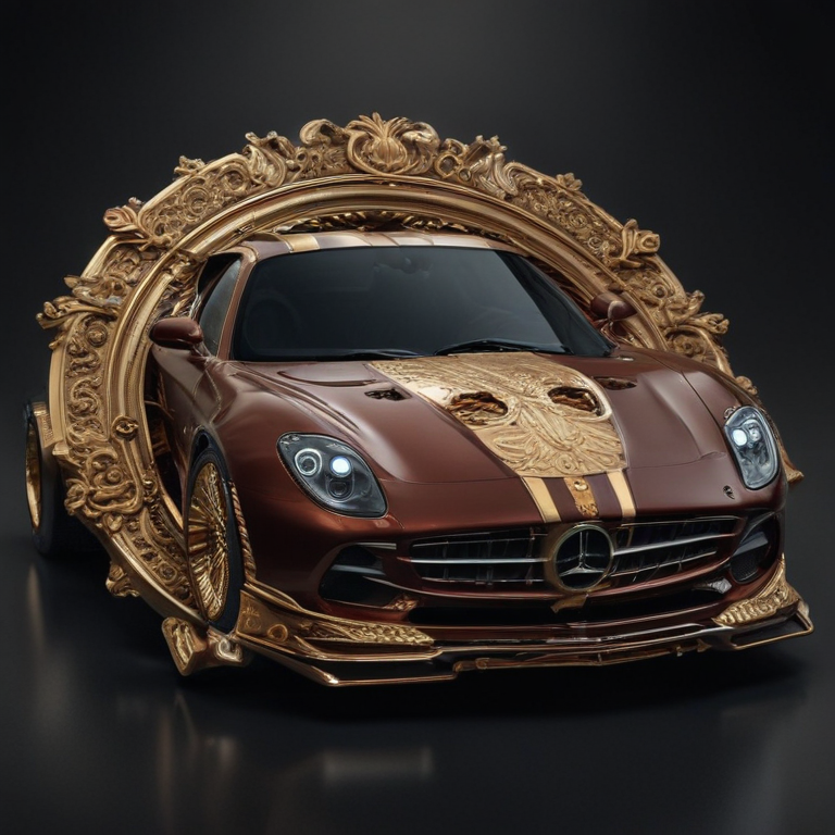 “Luxurious Golden-Framed Mercedes Car with Intricate Baroque Design ...