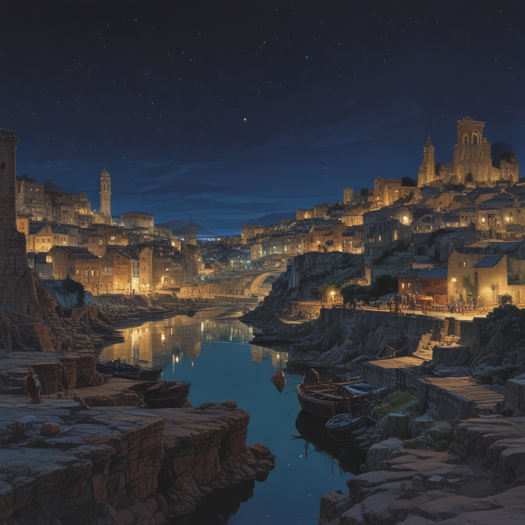 moebius roman city landscape midnight