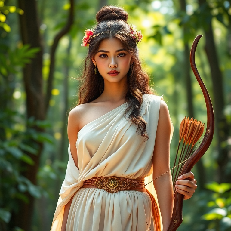 Enchanting Forest Warrior: A Graceful Archer in Ethereal Attire