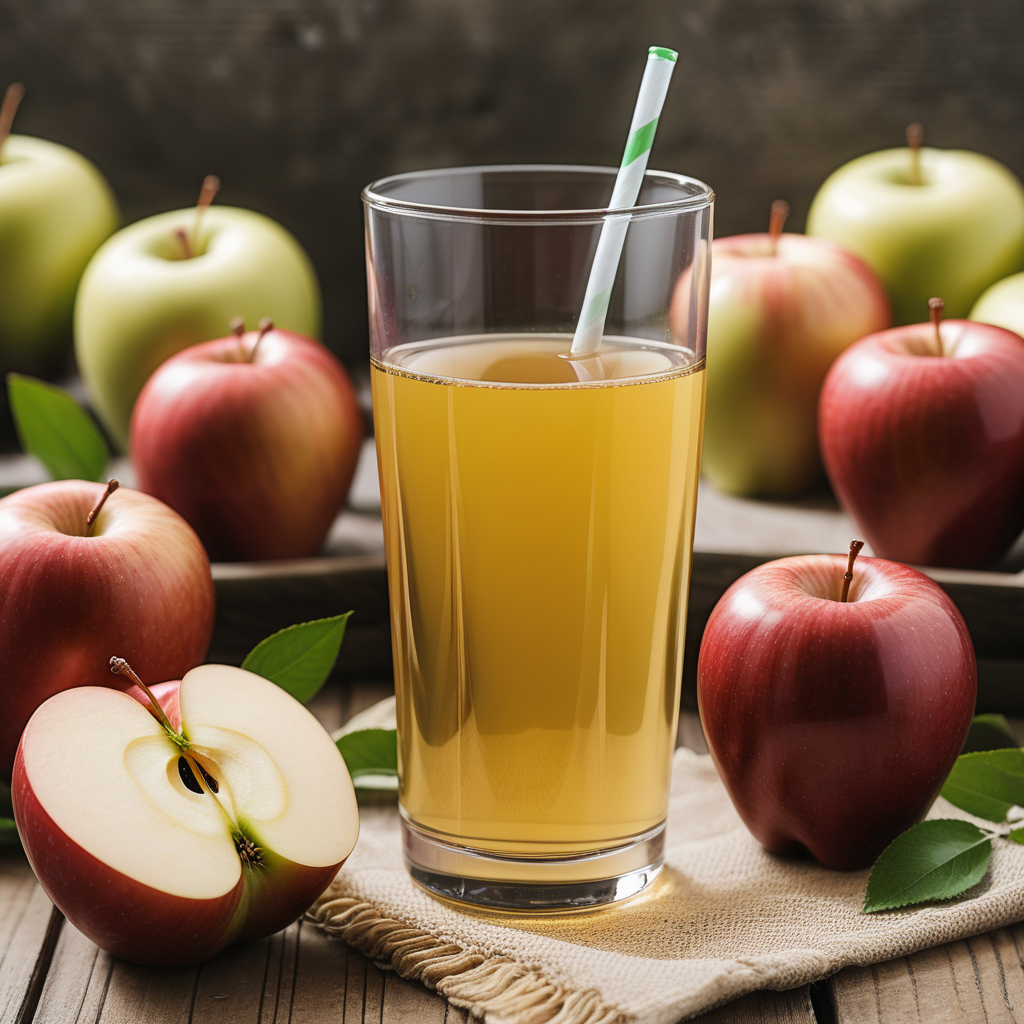 A Refreshing Glass of Apple Juice Surrounded by Fresh Apples and Leaves