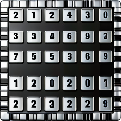 3x3 numbered grid, icon metallic silver black background, rounde border