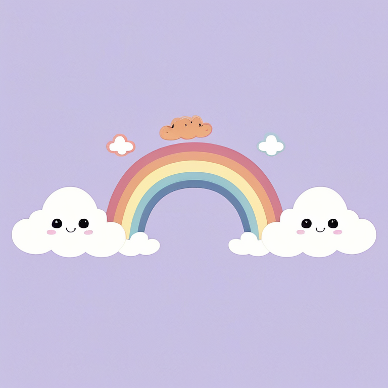 Colorful and Whimsical Pattern of Rainbow Hearts and Cute Clouds