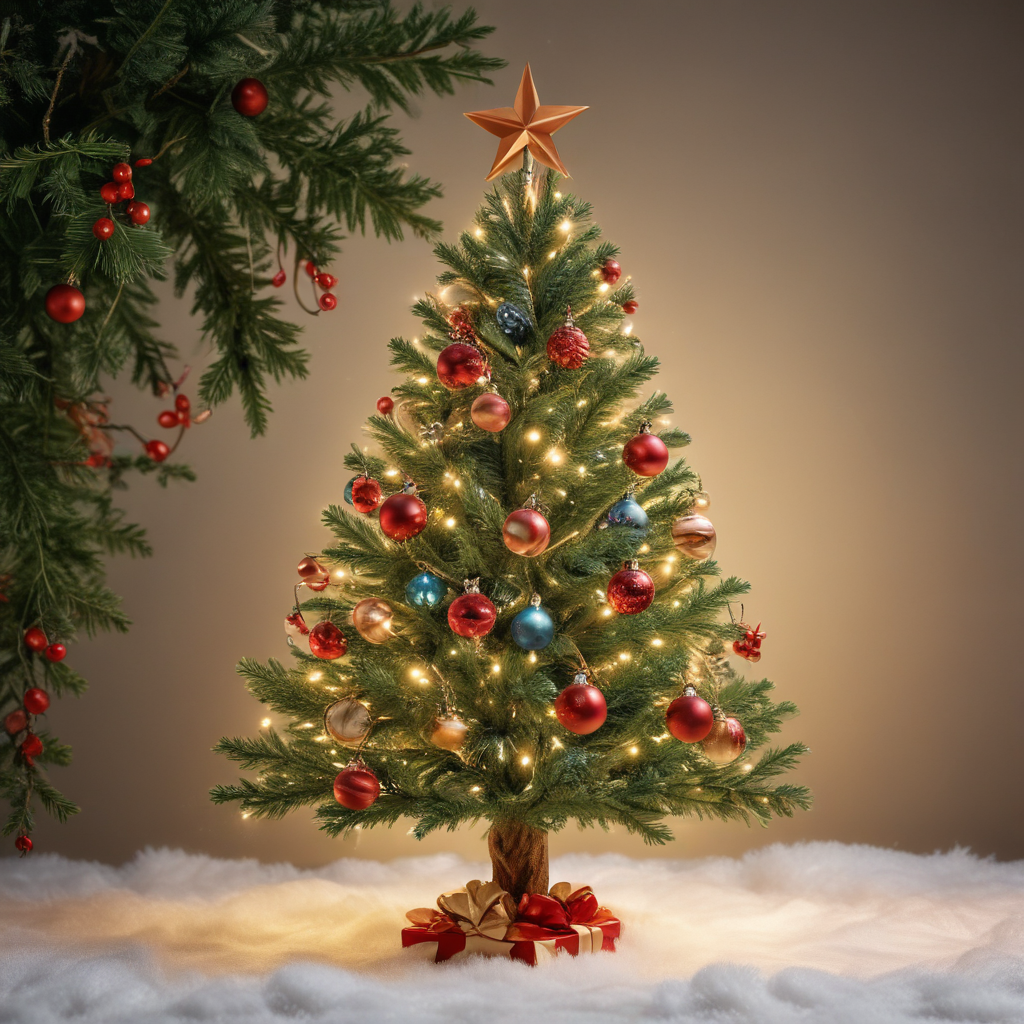 Beautifully Decorated Christmas Tree with Lights, Ornaments, and Star ...
