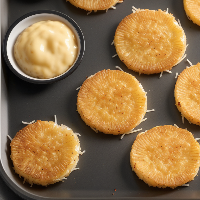 Deliciously Golden Potato Rounds Served with Creamy Dipping Sauce on ...