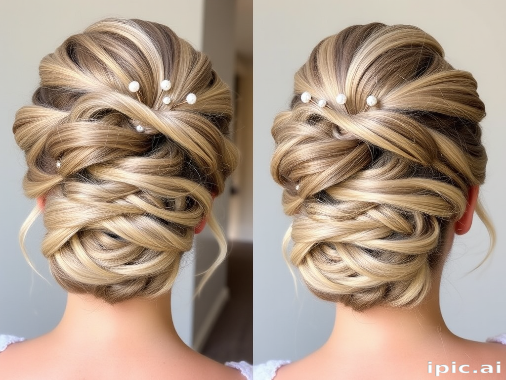 Elegant Updo Hairstyle with Intricate Braids and Decorative Pearls for ...