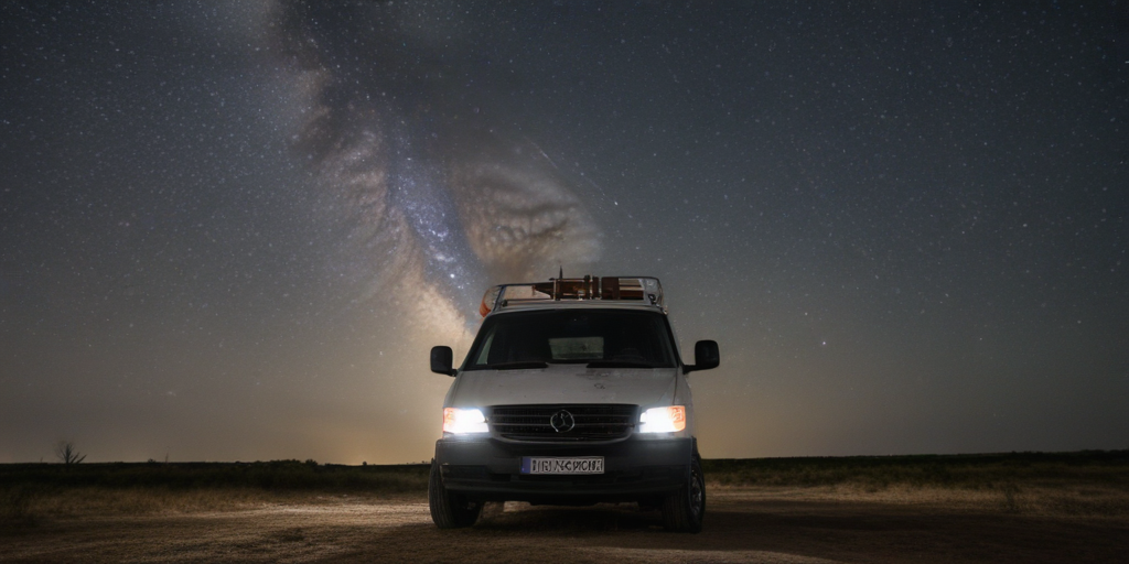 starry sky, van, family, night