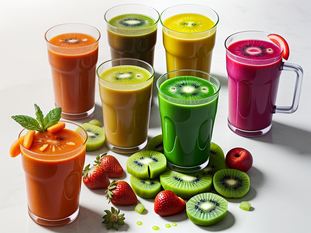 Colorful Array of Fresh Juices and Smoothies with Vibrant Fruits and ...
