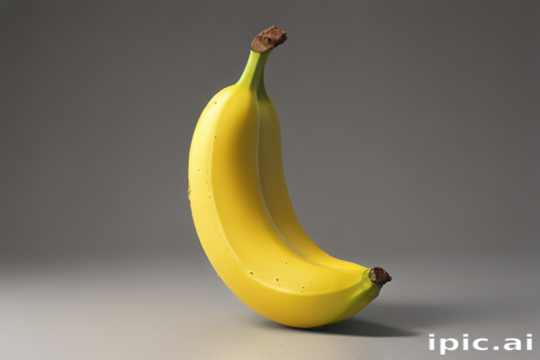 A Bright Yellow Banana Standing Upright on a Smooth Gray Surface