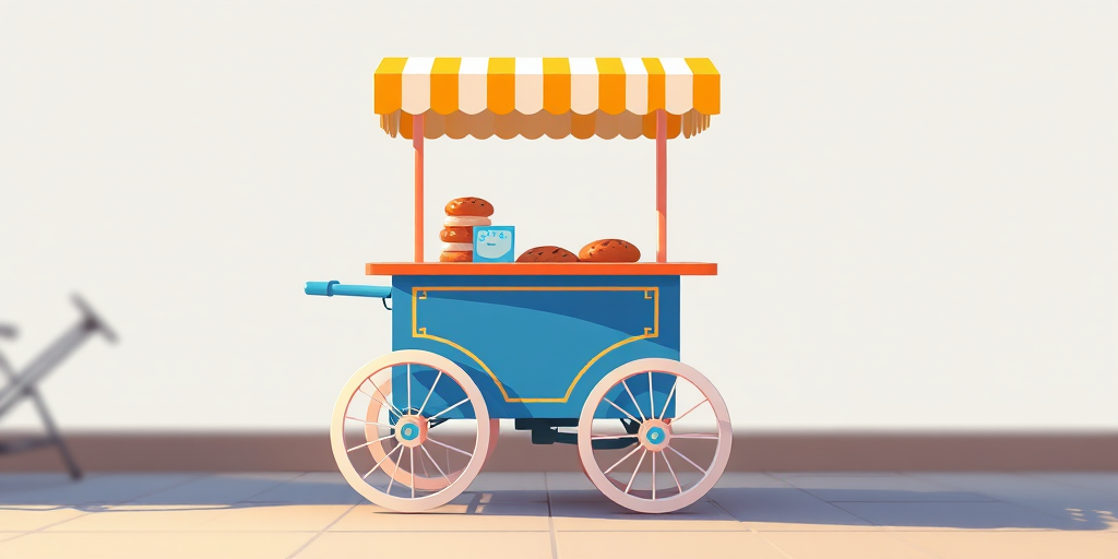 Colorful Bakery Cart Displaying Freshly Baked Goods Under a Bright Canopy