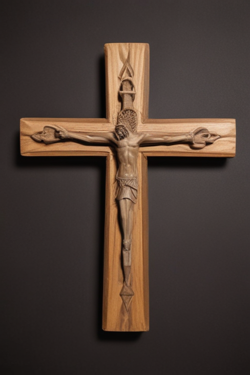 Intricately Carved Wooden Cross Depicting Christ Crucified on a Dark ...