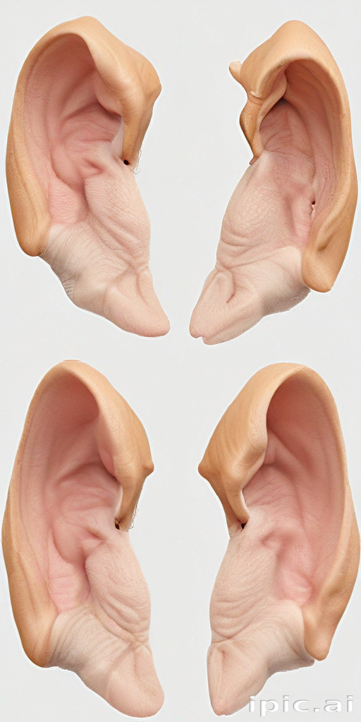 Four Realistic Human Ear Models Showcasing Different Angles and Details
