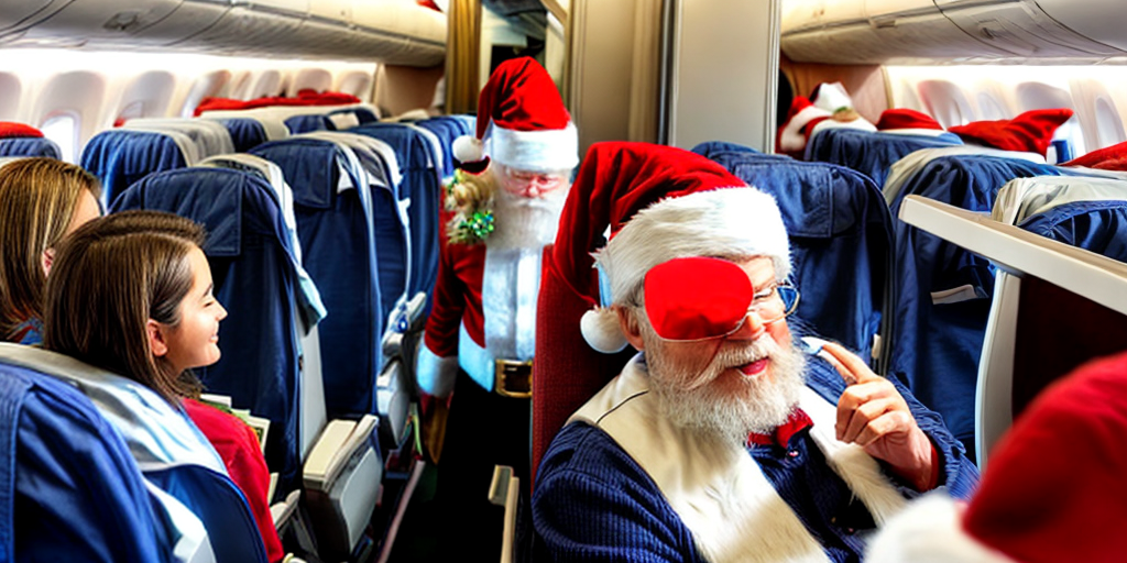 santa claus on an airplane wing