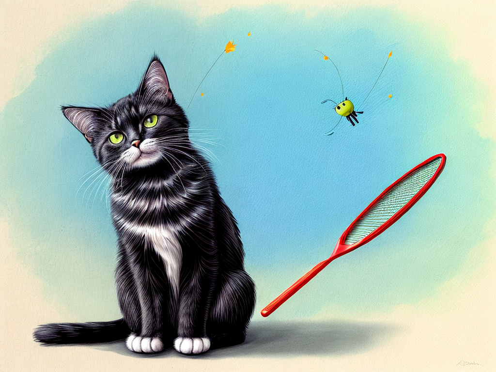 Cat holding a flyswatter