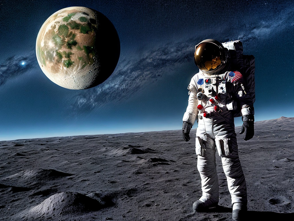 realistic astronaut with his hand on his belt, standing on the moon