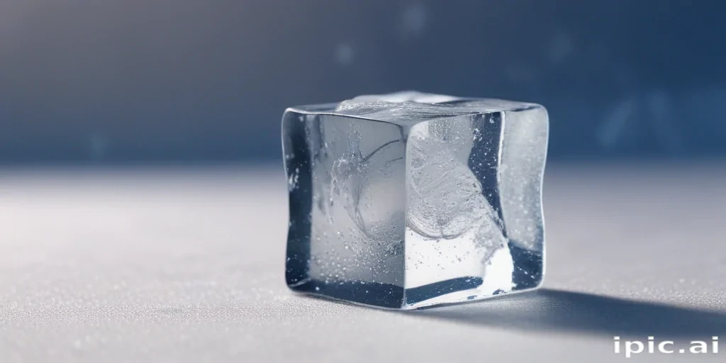 Crystal Clear Ice Cube Capturing Light and Air Bubbles Beautifully
