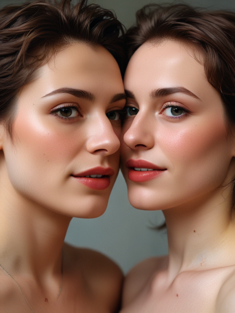 Elegant Portrait of Two Beautiful Women Showcasing Natural Makeup and ...