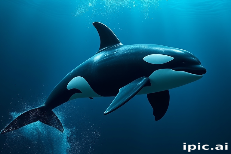 Majestic Orca Swimming Gracefully Beneath the Ocean's Crystal Clear Surface