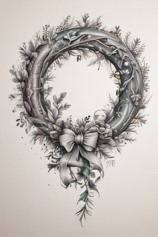 Intricate Floral Wreath Design Featuring Delicate Plants and Elegant ...