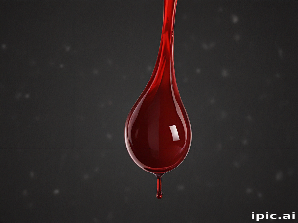 Elegant Drop of Red Liquid Suspended in Midair Against Dark Background