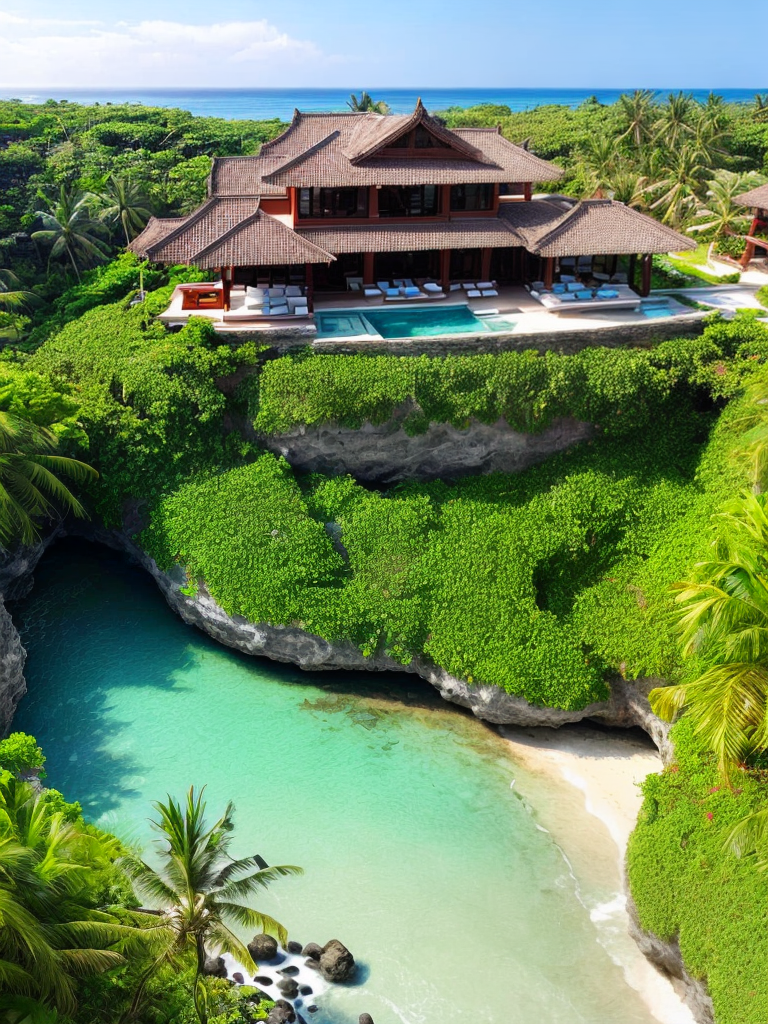a realistic view o villas in bali with beach