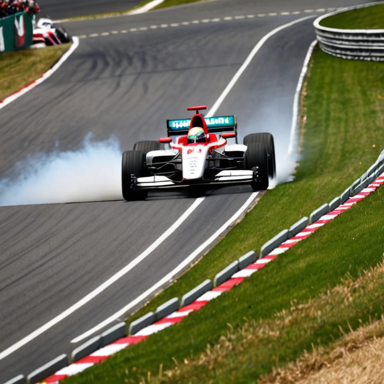 formula 1 car driving over a 200m jump