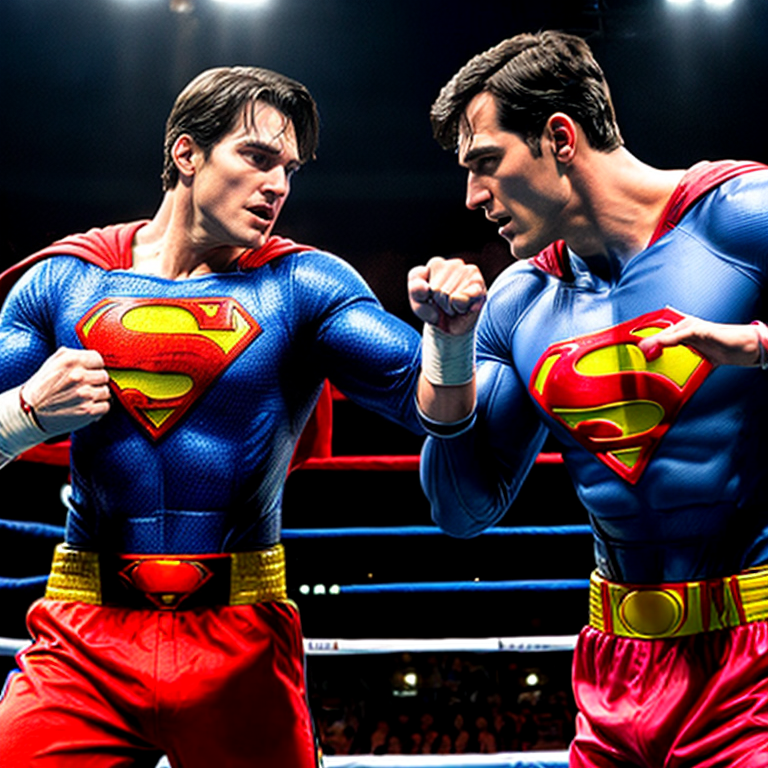 superman and batman fighting in boxing ring