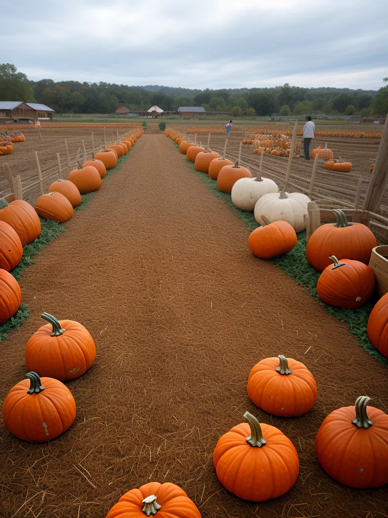 Scenic Pumpkin Patch Pathway Surrounded by Vibrant Orange and White ...