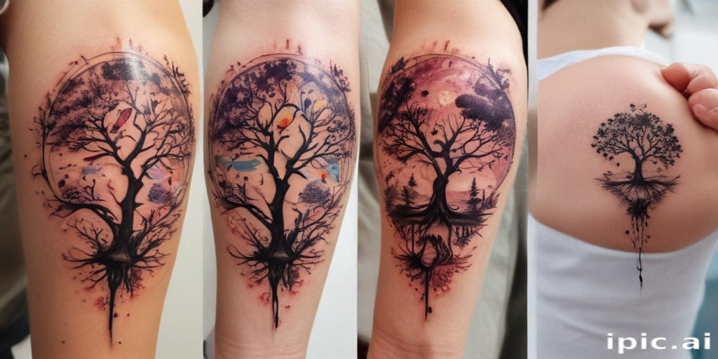 Stunning Artistic Tattoos Featuring Trees and Celestial Elements in ...