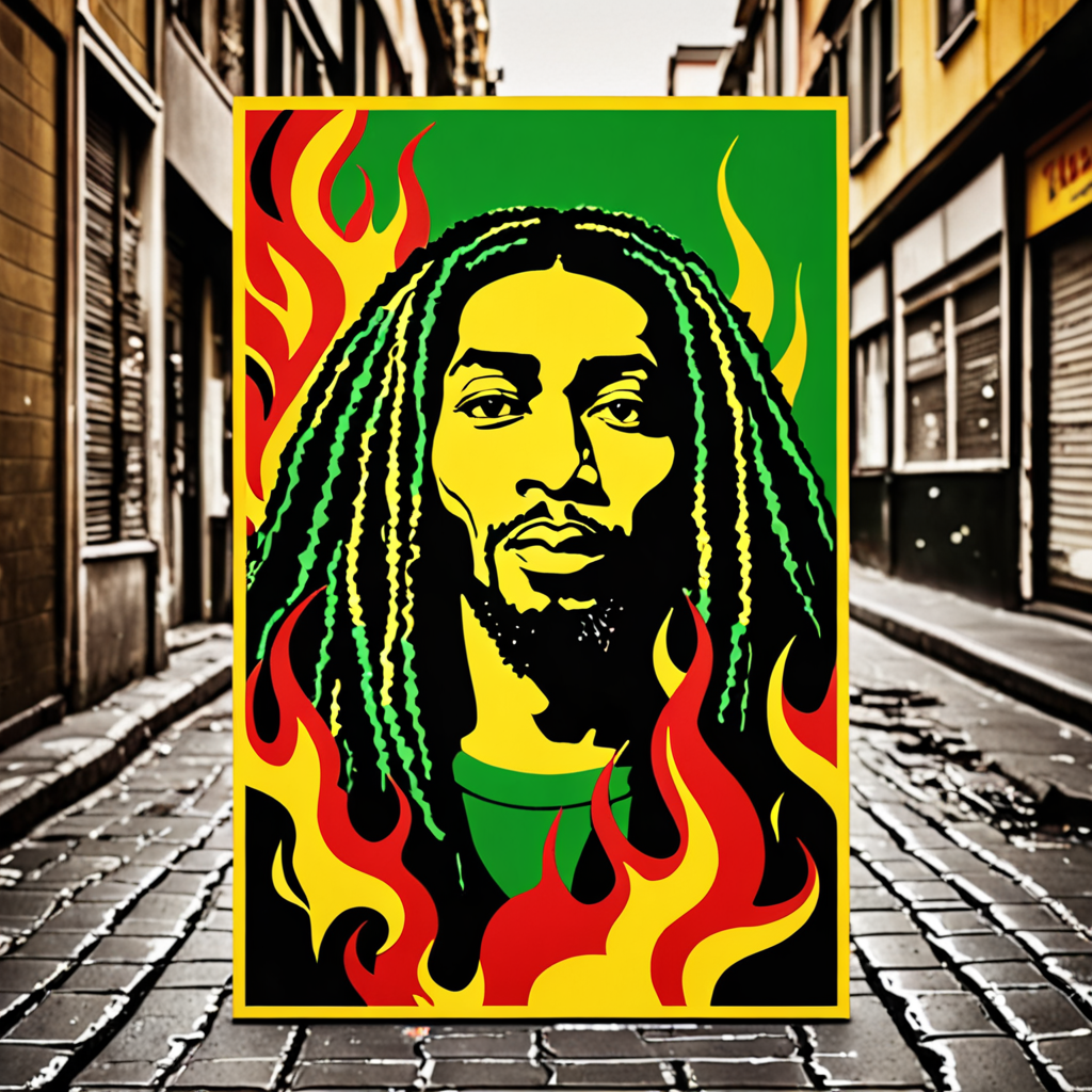reggae aesthetic burned urban ground in yellow red green colors flames ...