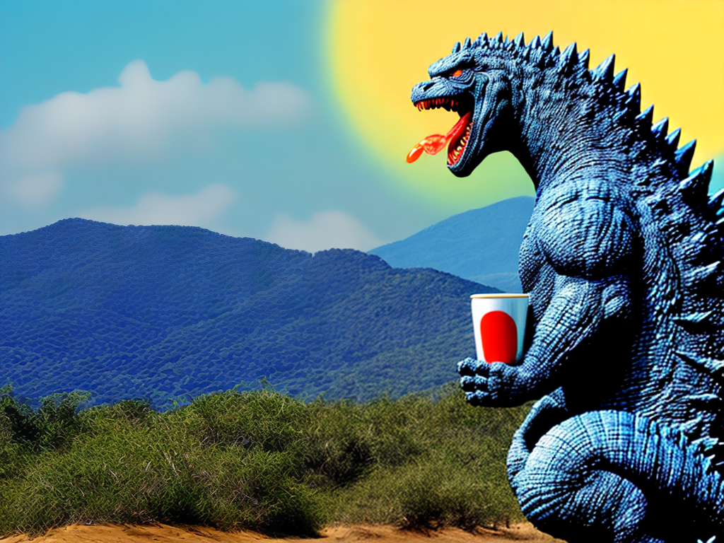 godzilla drinking coffee